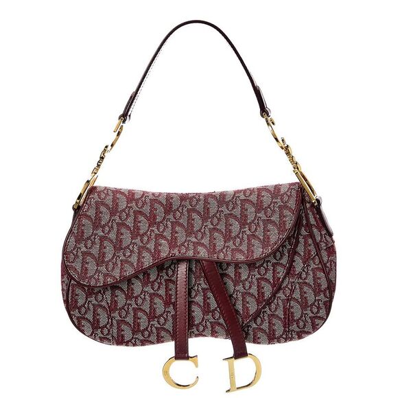 Dior | Bags | Dior Purple Canvas Double Saddle Shoulder Bag Authentic ...